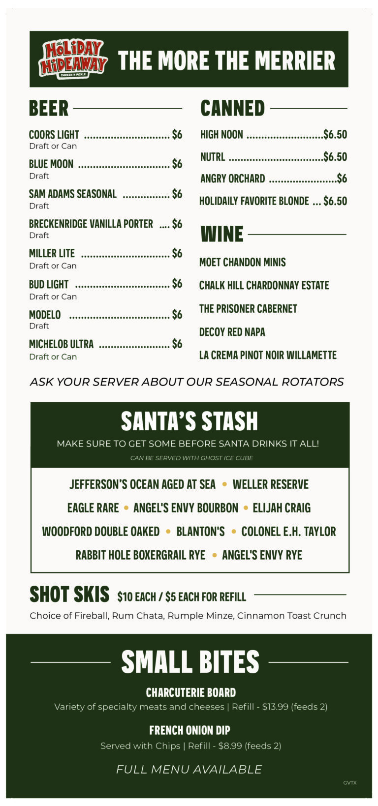 Chicken N Pickle - Holiday Hideaway Grapevine Menu